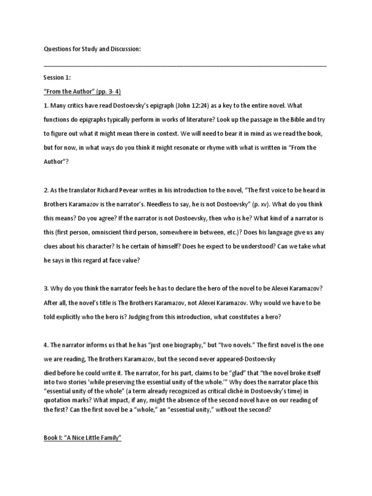 Study Questions for The Brothers Karamazov | PDF | The Brothers Karamazov