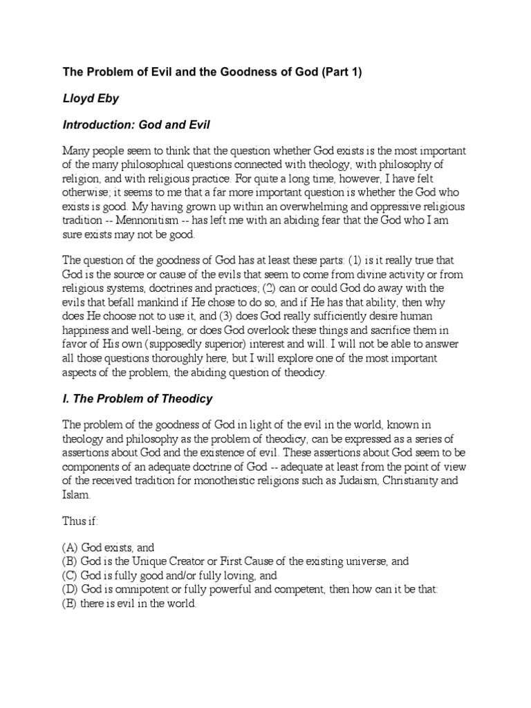 Theodicy: God's Goodness and Evil | PDF | Problem Of Evil | God