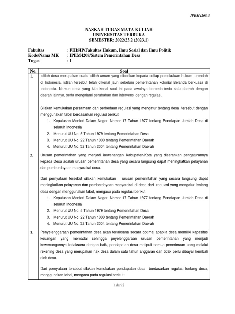 Soal Ipem4208 tmk1 3 | PDF