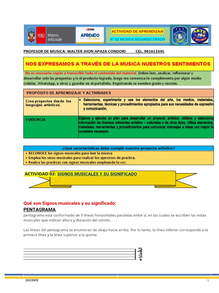 ACTICIVIDAD #02 MUSICA 2° Grado ARTE | PDF | Clave | Musicología