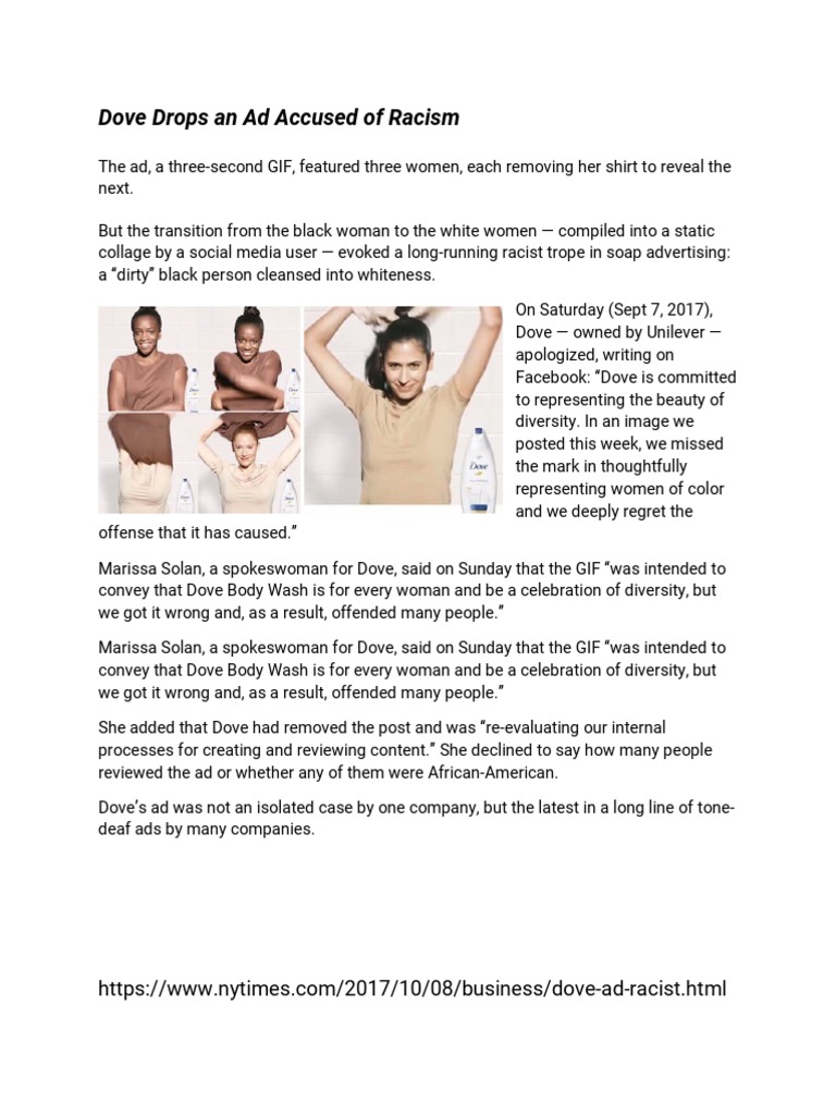 Dove's 2017 Racist Ad Controversy | PDF | Mass Media | Communication