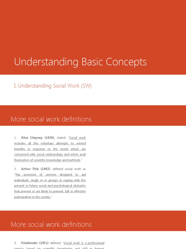 Understanding Basic Concepts: I: Understanding Social Work (SW) | PDF