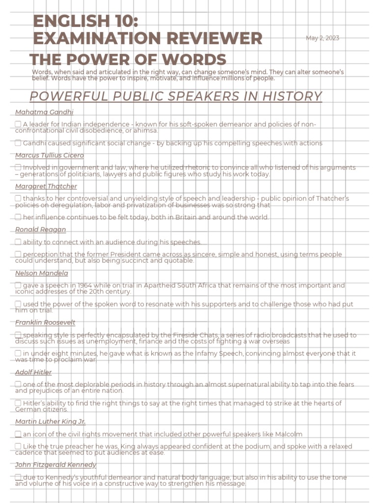 The Power of Words: Powerful Public Speakers in History | PDF | Public Speaking | Rhetoric