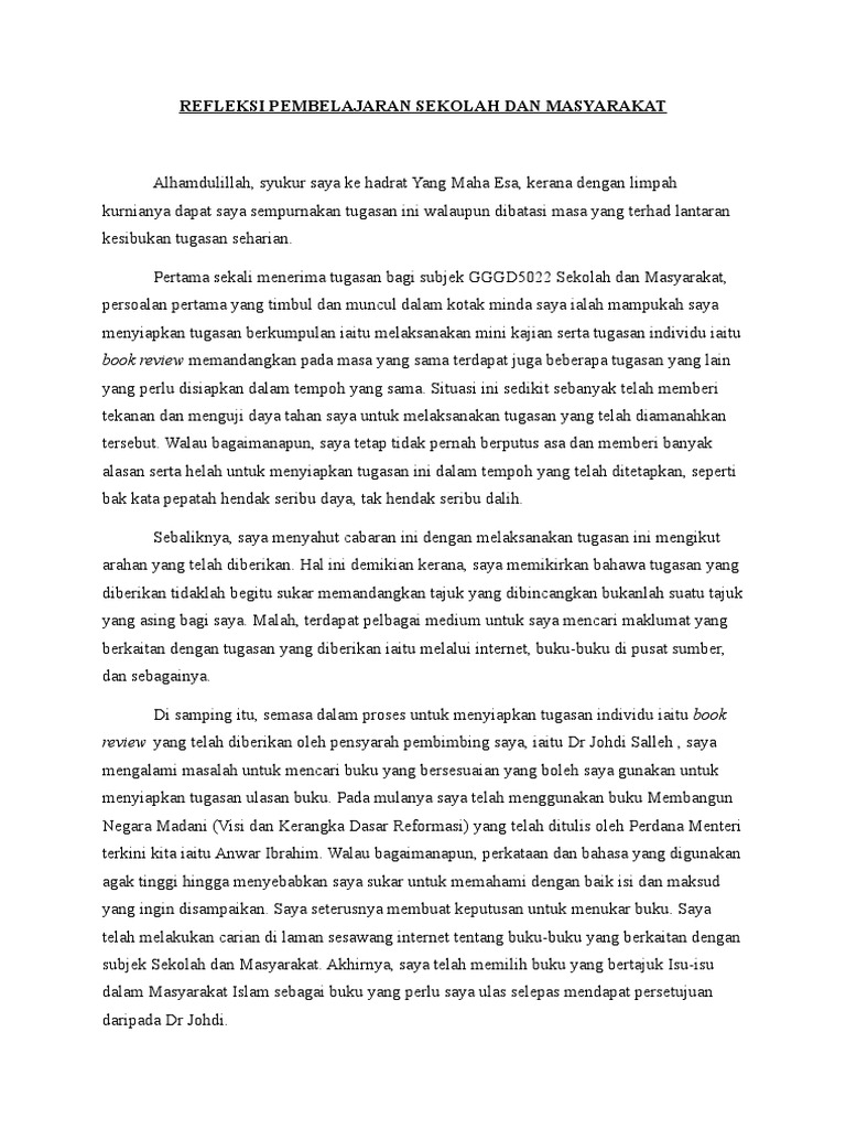 Refleksi Pembelajaran Sekolah Dan Masyarakat | PDF