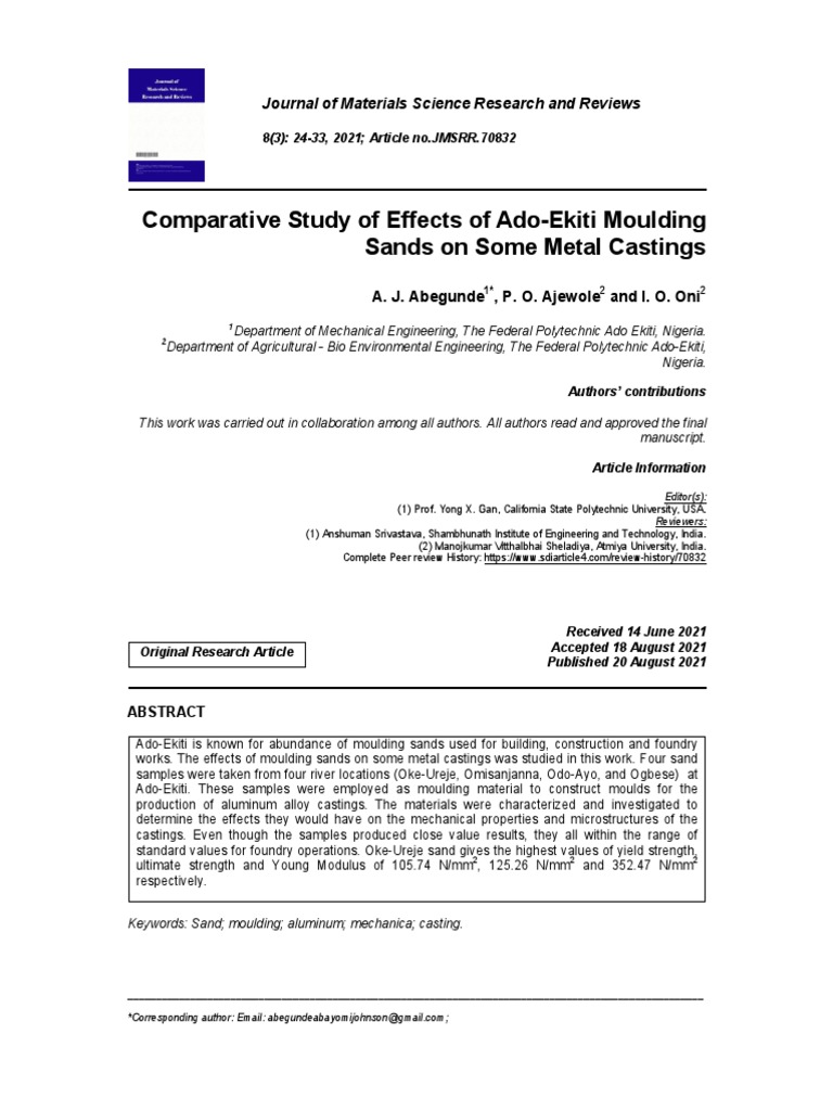 Comparative Study of Effects of Ado-Ekiti Moulding Sands | PDF ...