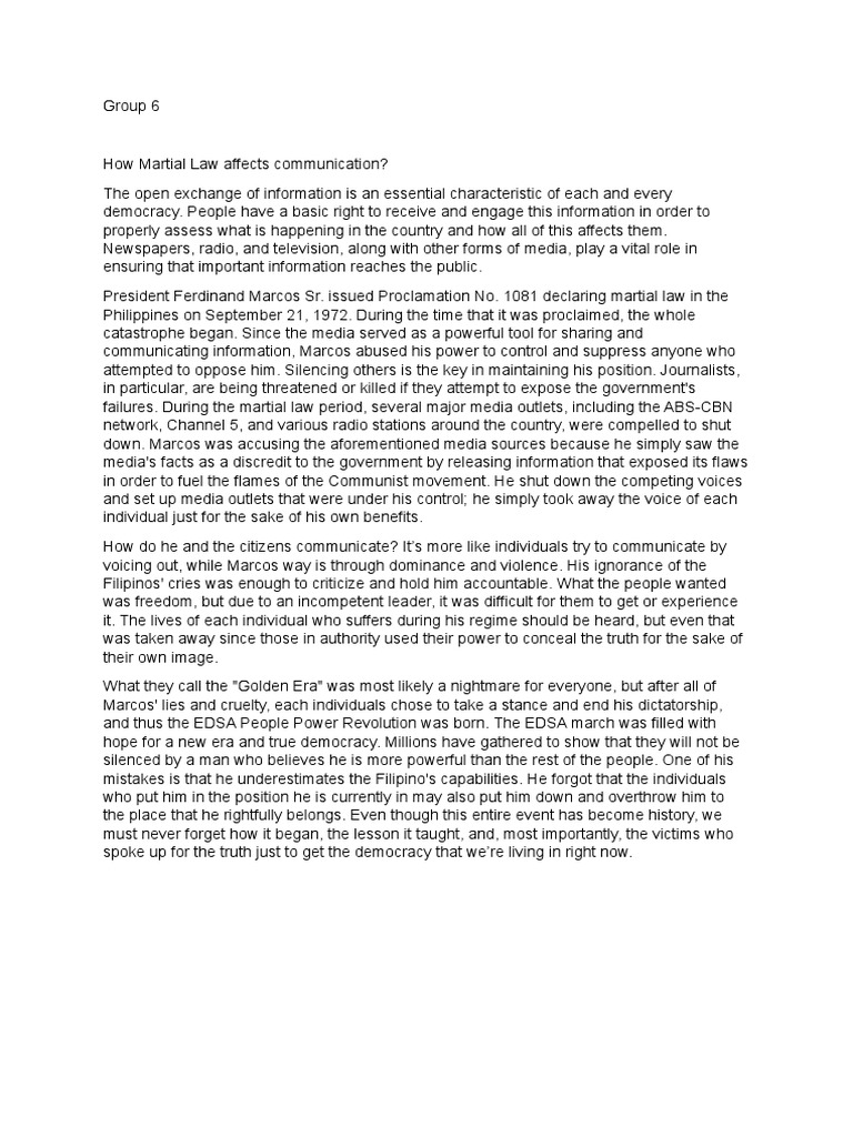 Group 6 Martial Law - Reflection Paper | PDF