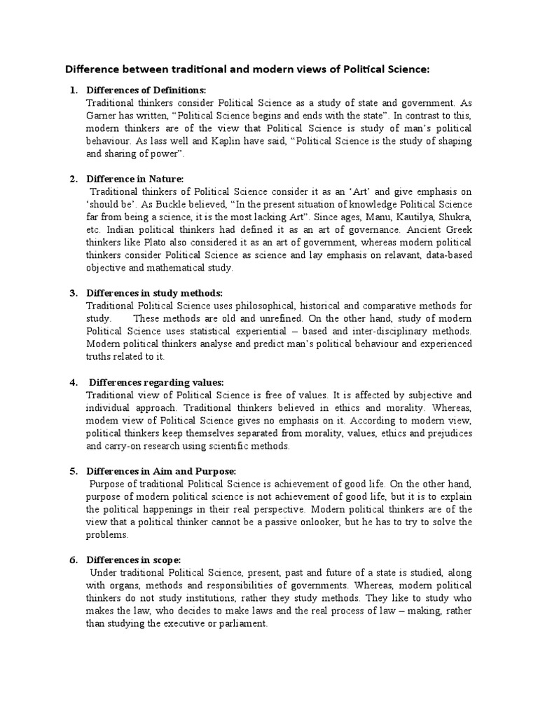 Difference Between Traditional and Modern Views of Political Science ...
