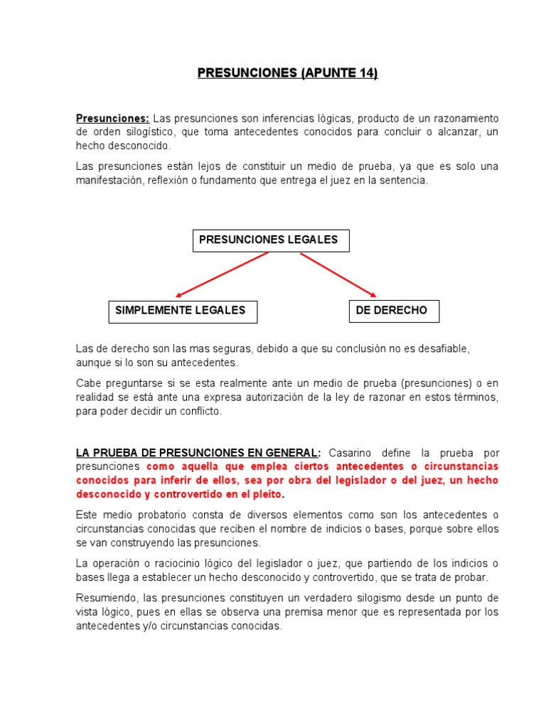 Presunciones Legales y Judiciales | PDF | Evidencia (ley) | Inferencia