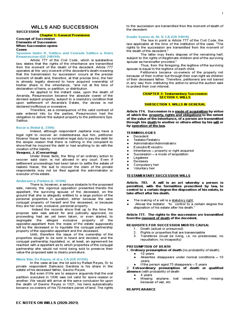 Wills Notes | PDF | Will And Testament | Inheritance