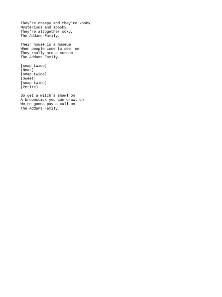 The Addams Family Theme Song Lyrics | PDF
