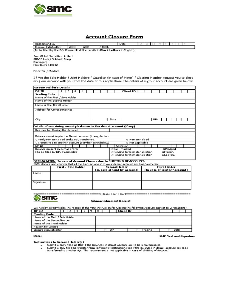 Account Closure Request Form | PDF | Financial Services