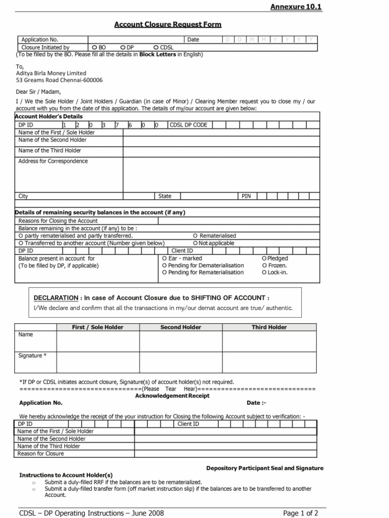CDSL DP Closure Form 1906190551 | PDF