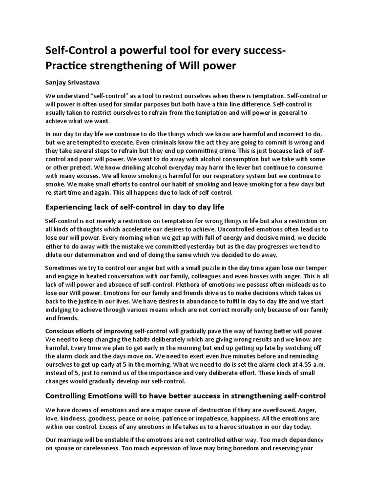 Self-Control A Powerful Tool For Every Success - Practice Strengthening ... Self-Control A Powerful Tool For Every Success - Practice Strengthening ...