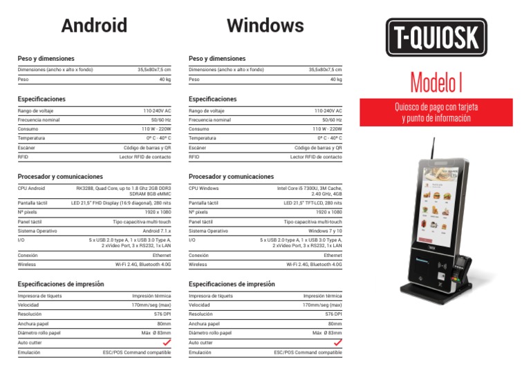 Ficha - Tecnica - T Quiosk TQ 1 | PDF | USB | Datos de computadora