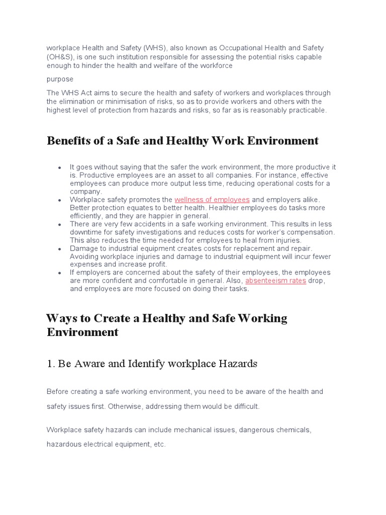 Benefits of A Safe and Healthy Work Environment: 1. Be Aware and ...
