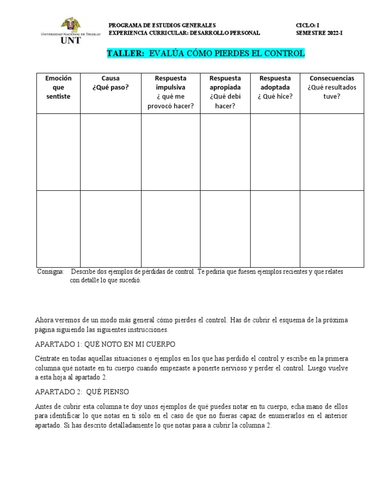 Ejercicio Autocontrol | PDF
