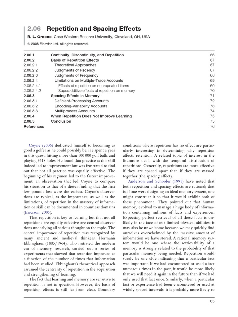 Learning and Memory A Comprehensive Reference Repetition and Spacing Effects | PDF