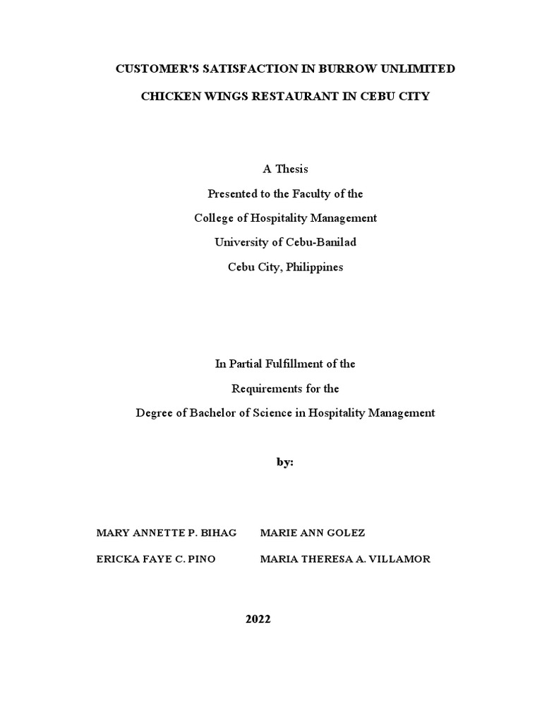 Customer'S Satisfaction in Burrow Unlimited Chicken Wings Restaurant in ...