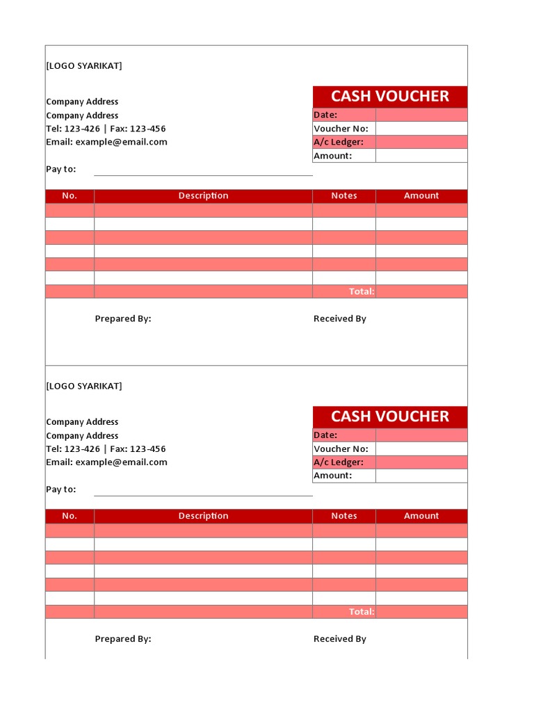 Cash Voucher: No. Description Notes Amount | PDF