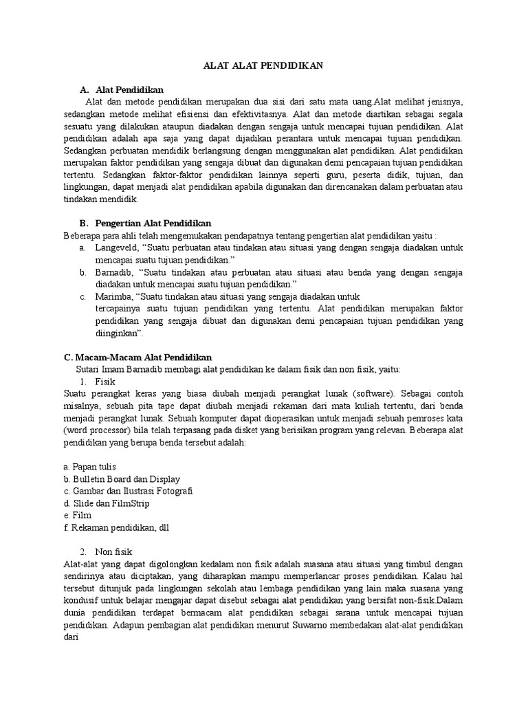Definisi dan Jenis Alat Pendidikan | PDF