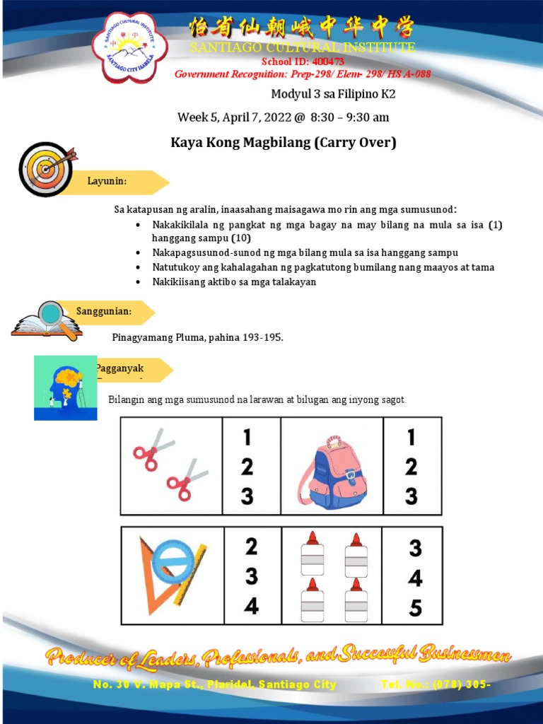 Kaya Kong Magbilang (Carry Over) : Santiago Cultural Institute | PDF