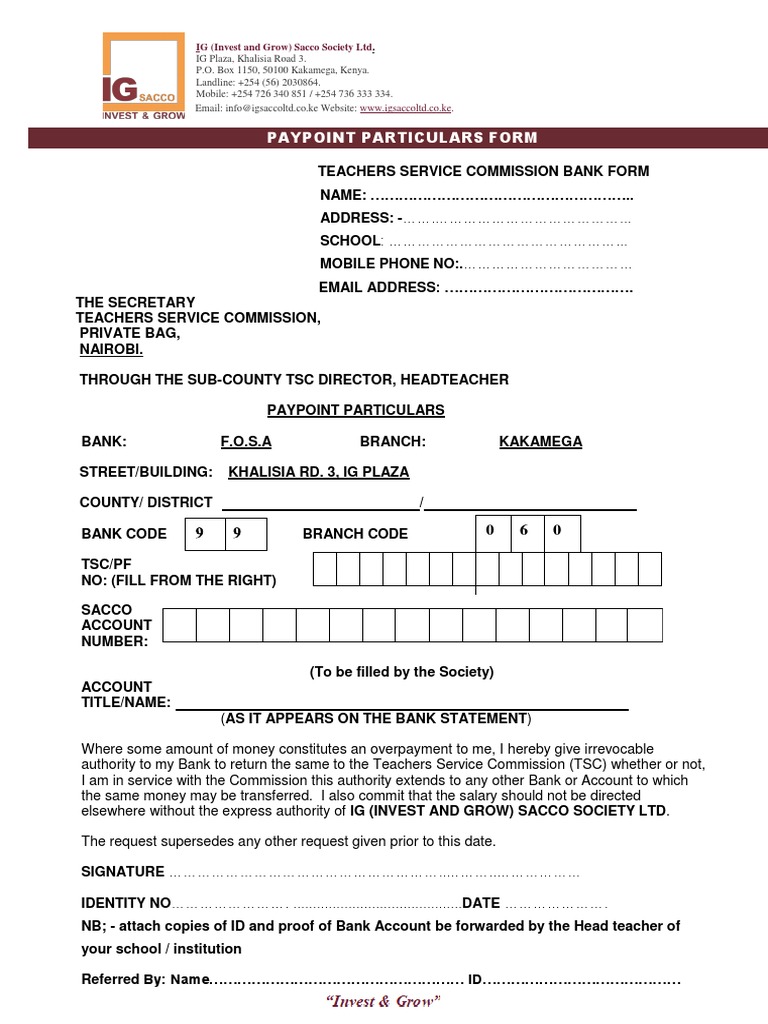 TSC Paypoint Change Form Instructions | PDF