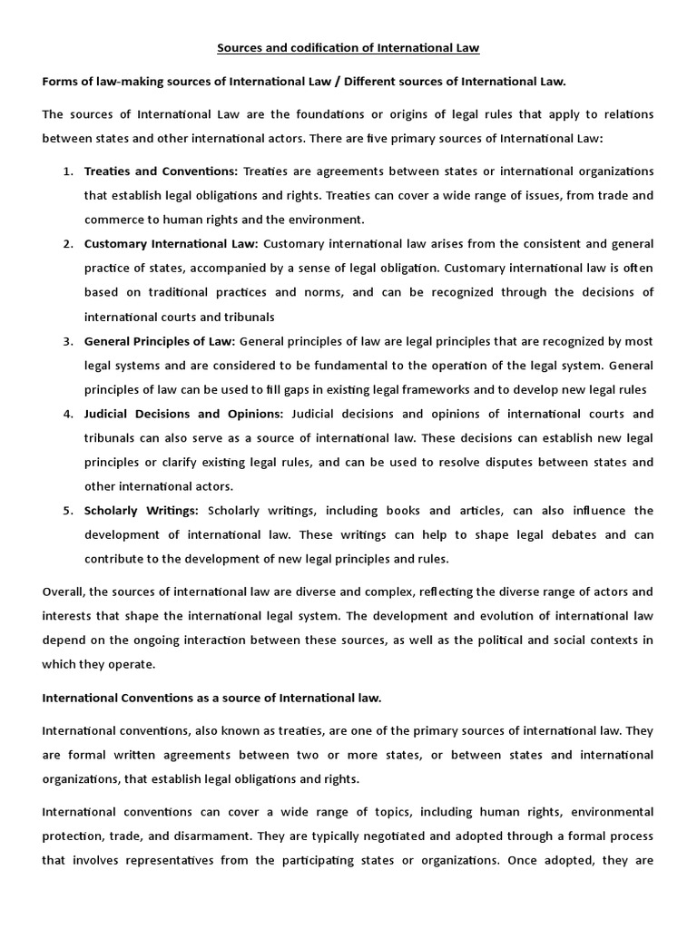 Sources and Codification of International Law | PDF | International Law | Treaty