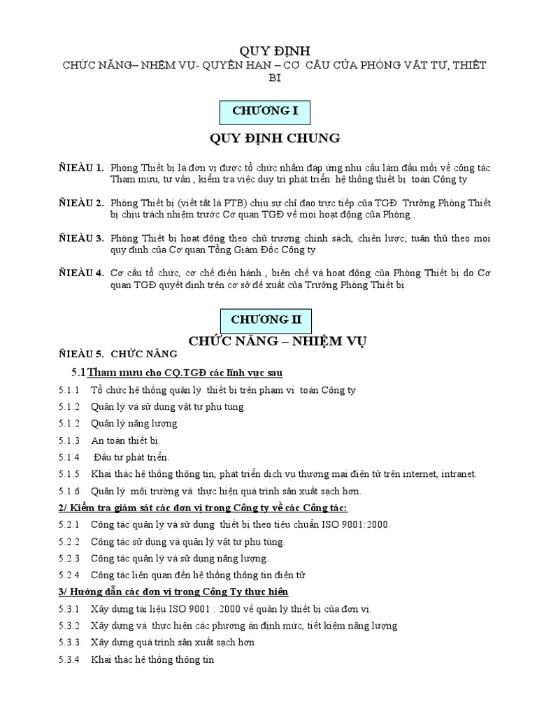 4 Mo Ta Chuc Nang, Nhiem Vu Va Quyen Han Cua Phong Thiet Bi Vat Tu | PDF