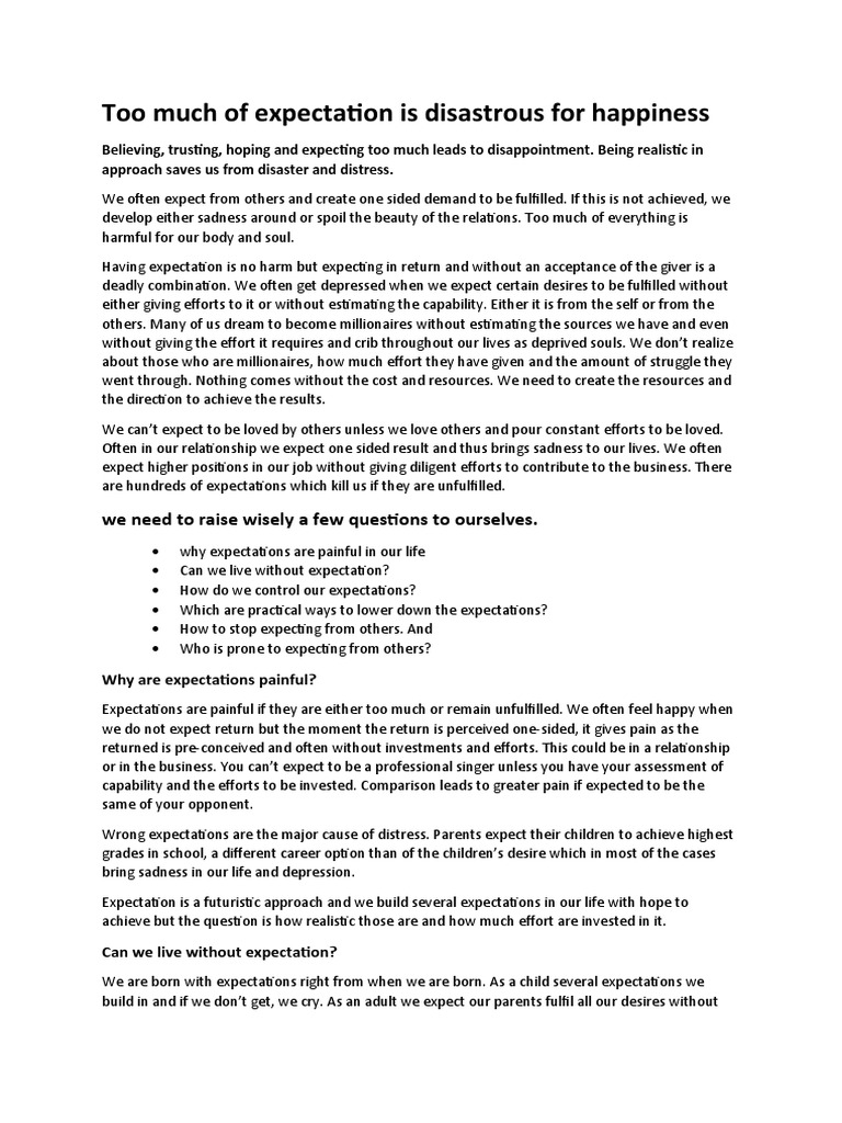 Too Much of Expectation Is Disastrous For Happiness | PDF | Psychology ...