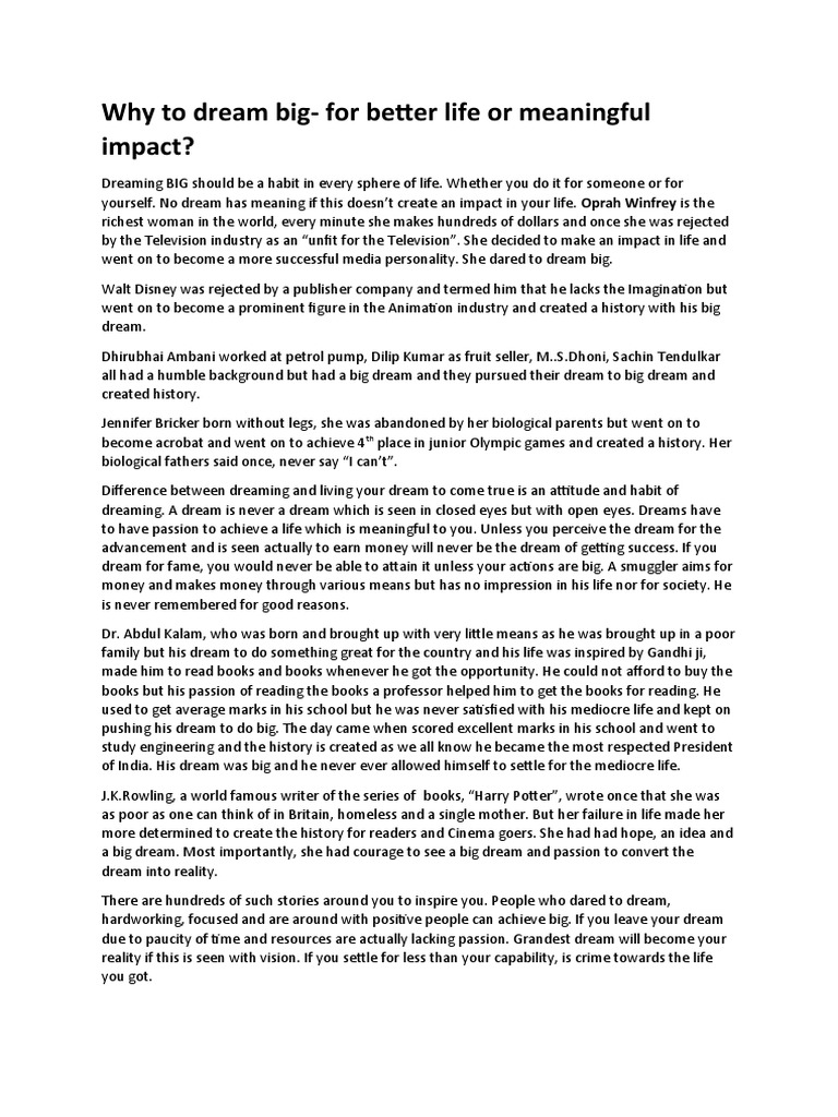 Dare to Dream Big for Impact | PDF | Dream