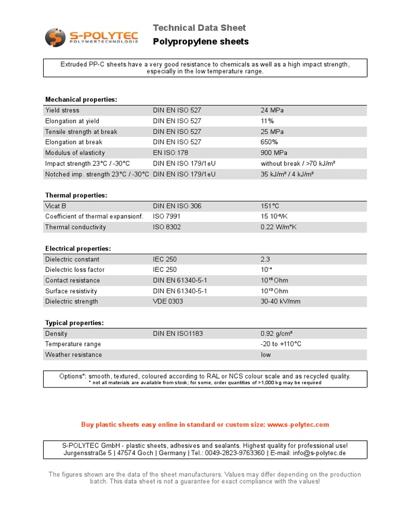 Polypropylene Technical Data Sheet | PDF | Strength Of Materials ...