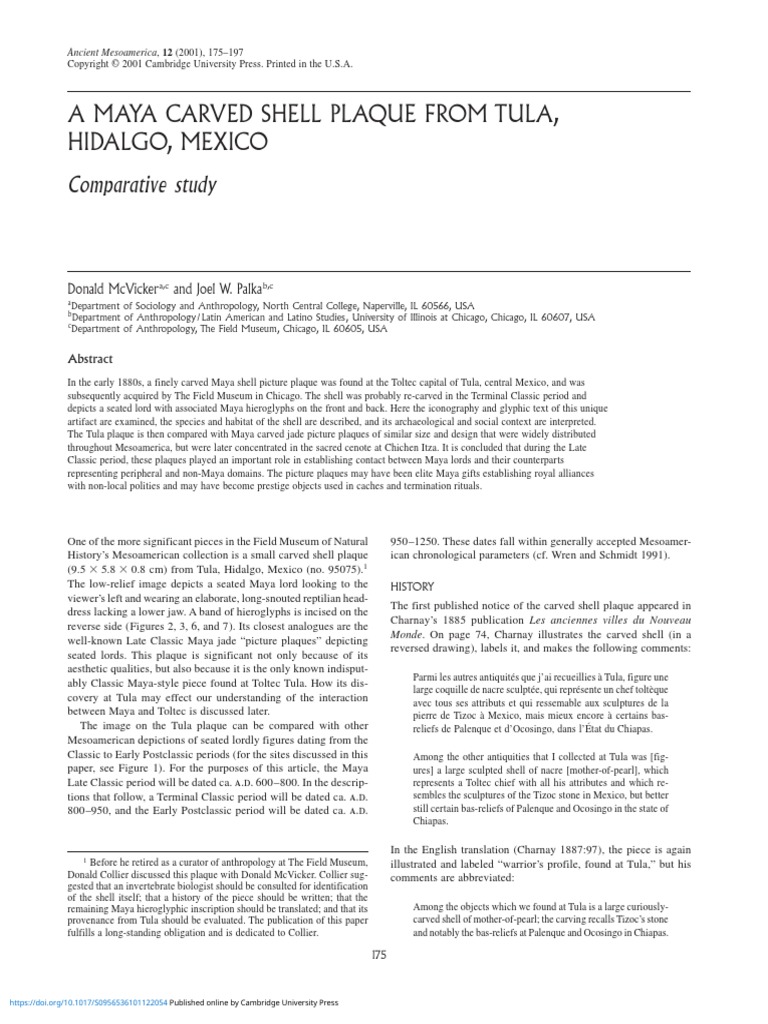 A Maya Carved Shell Plaque From Tula Hidalgo Mexico Comparative Study | PDF