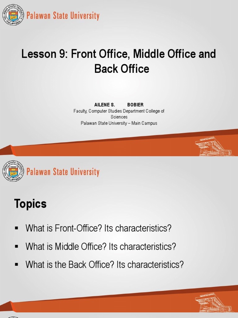 Lesson 9: Front Office, Middle Office and Back Office | PDF ...