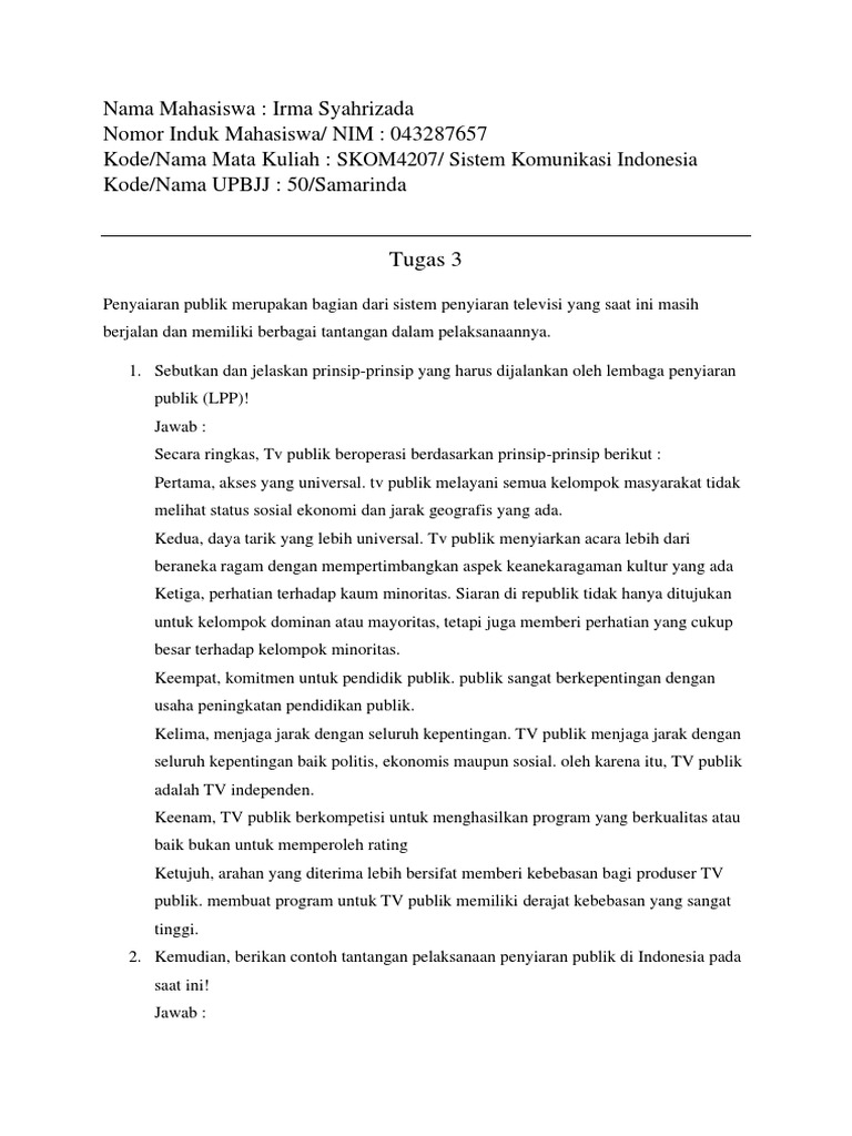 T3 Sistem Komunikasi Indonesia IrmaS | PDF