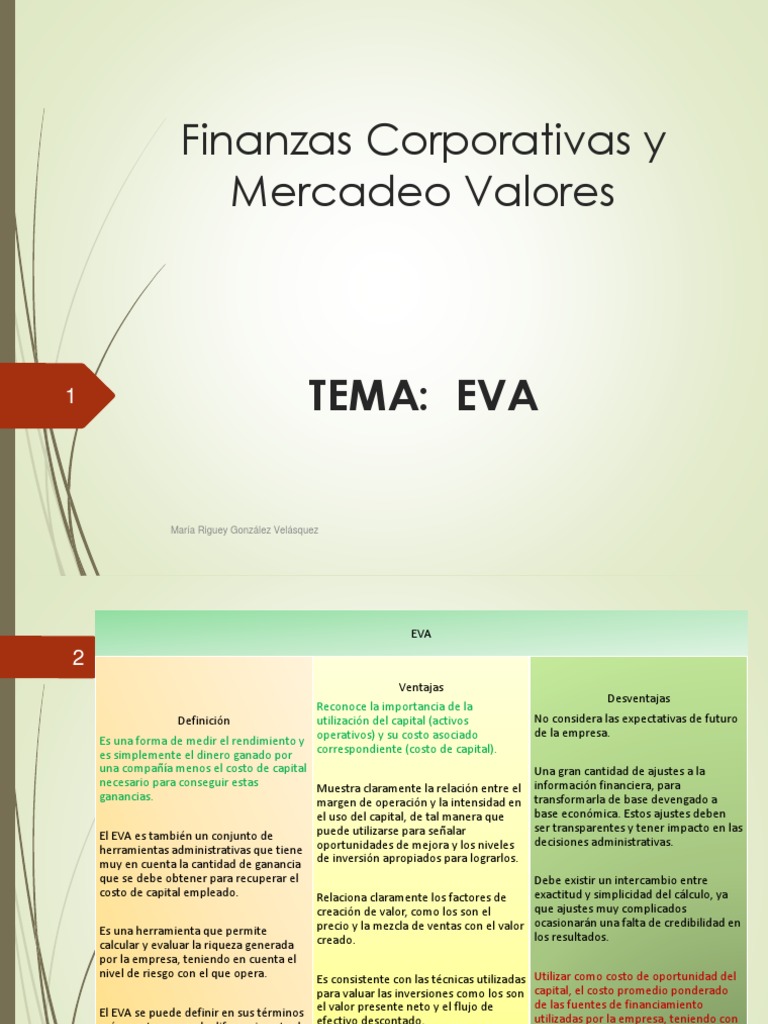 Finanzas Corporativas y Mercadeo Valores: Tema: Eva | PDF ...