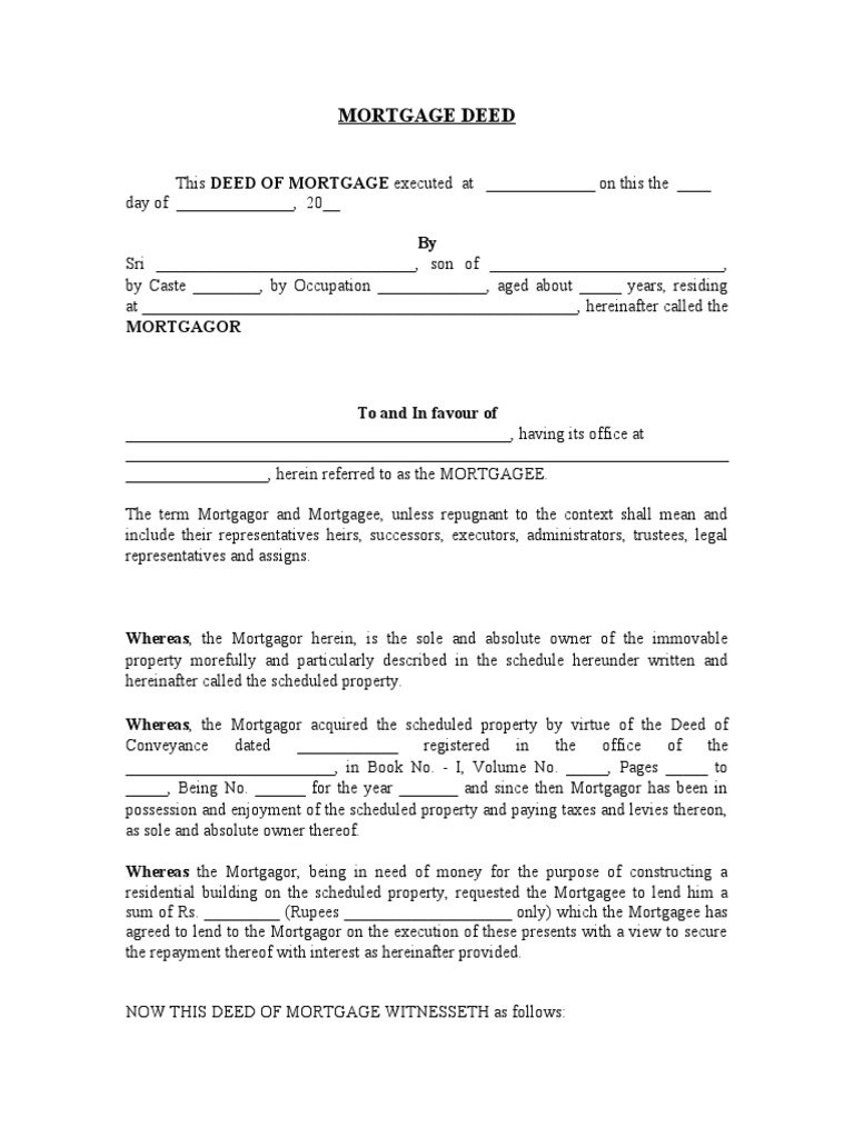 Model Simple Mortgage Deed | PDF | Mortgage Law | Mortgage Loan
