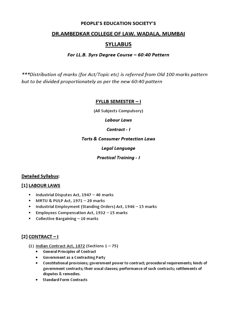 LLB 3yrs 60 40 Pattern SYLLABUS | Download Free PDF | Bankruptcy | Tort