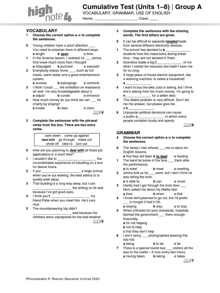 HighNote4 Cumulative Test Units01 08 GroupA | PDF | English Language