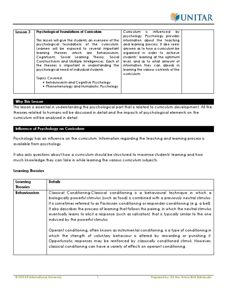 ESEB2054 Lesson 3 | PDF | Classical Conditioning | Learning