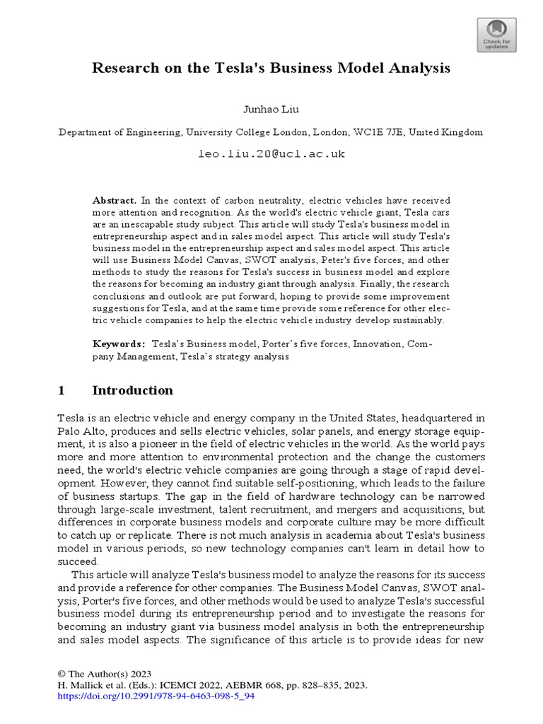 Research On The Tesla's Business Model Analysis | PDF | Electric ...