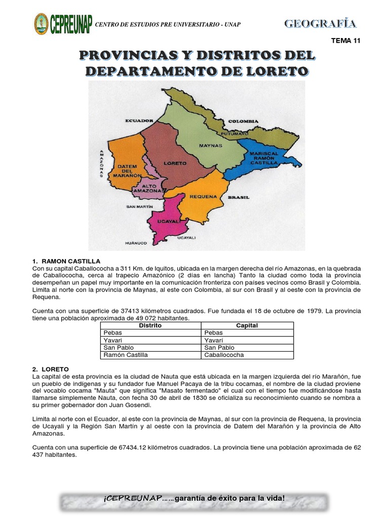 Geografía - Tema 11. Provincias y Distritos Del Departamento de Loreto ...