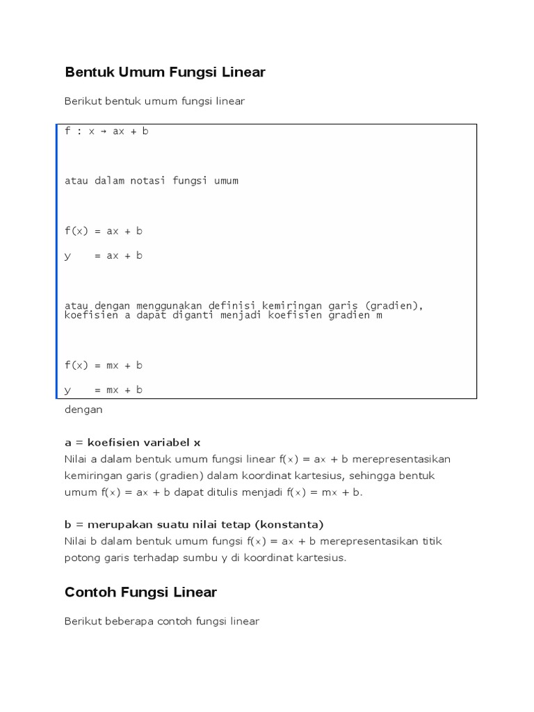 Contoh dan Grafik Fungsi Linear | PDF