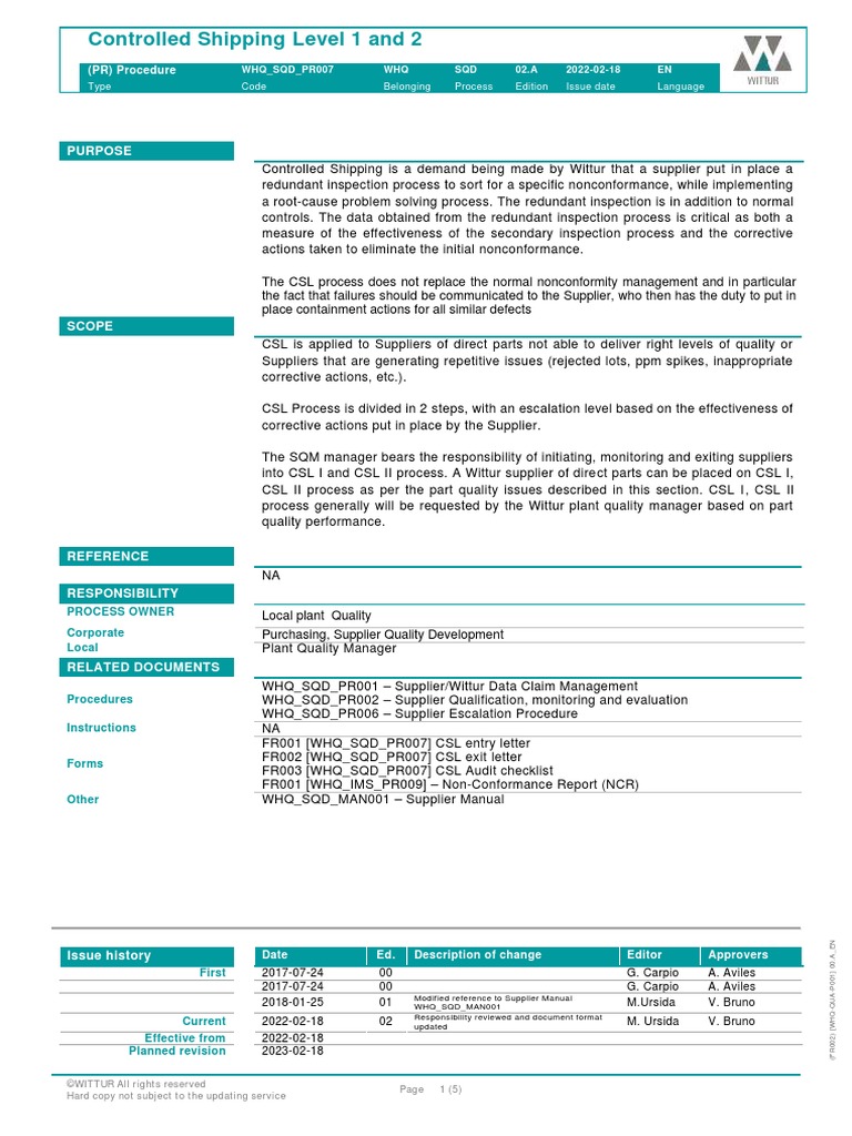 WHQ SQD PR007 Controlled Shipping Level 1 and 2 | PDF | Business ...