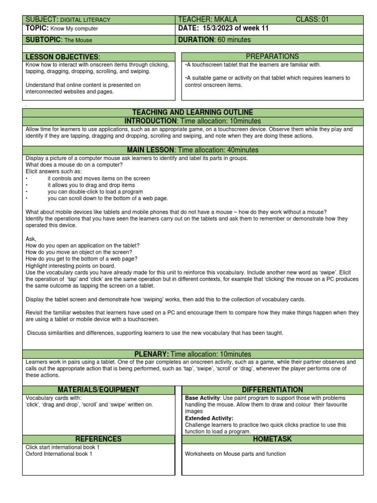 Year 1 ICT Lesson Plan Week11 | Download Free PDF | Tablet Computer ...