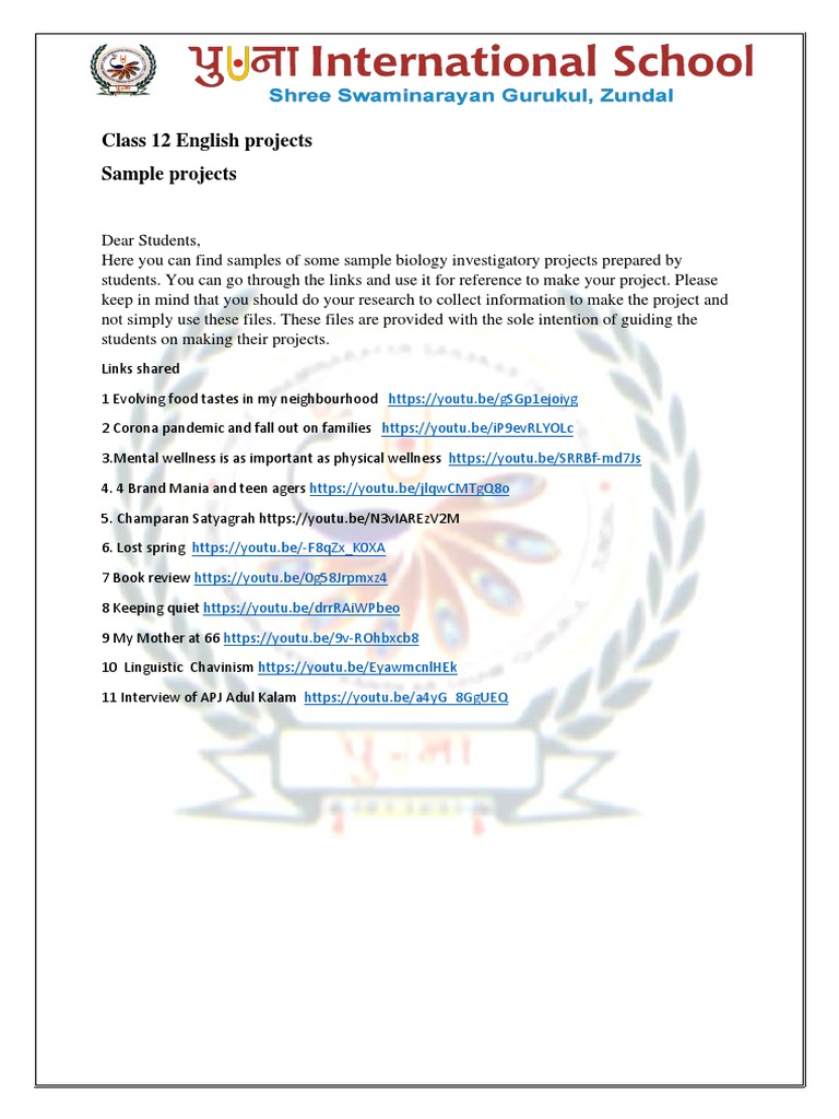 Class 12 English Project Samples | PDF
