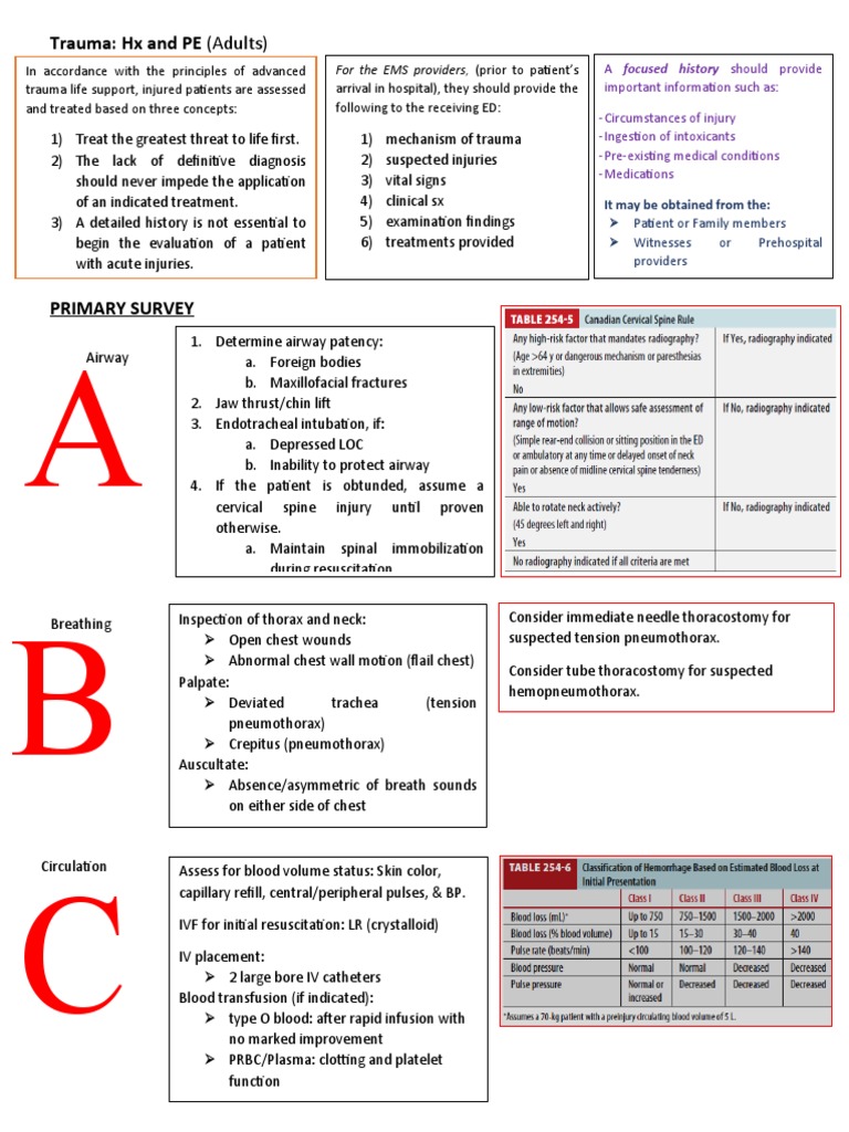 Trauma: HX and PE (Adults) : For The EMS Providers, (Prior To Patient's | PDF | Injury | Thorax