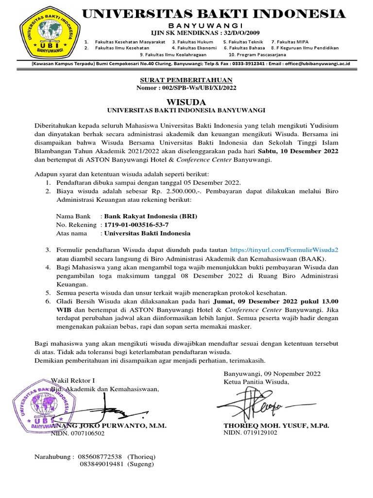 002 Surat Pemberitahuan Wisuda 2022 | PDF