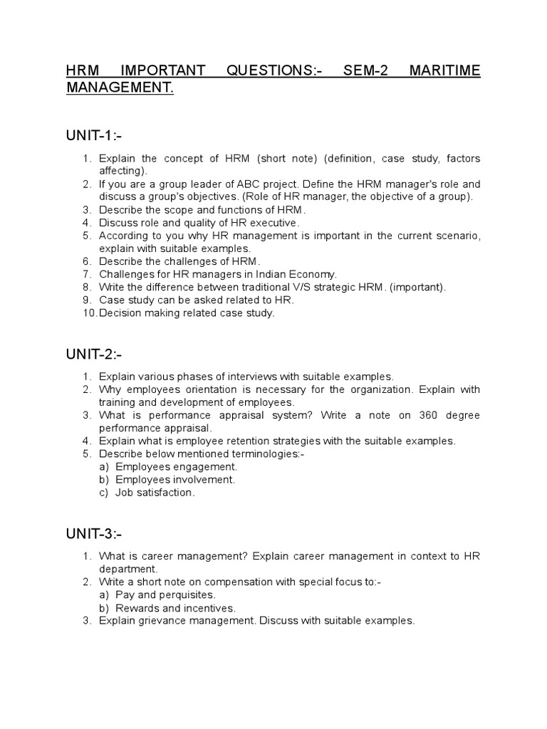 HRM Important Questions for MBA Sem-2 | PDF | Human Resource Management ...