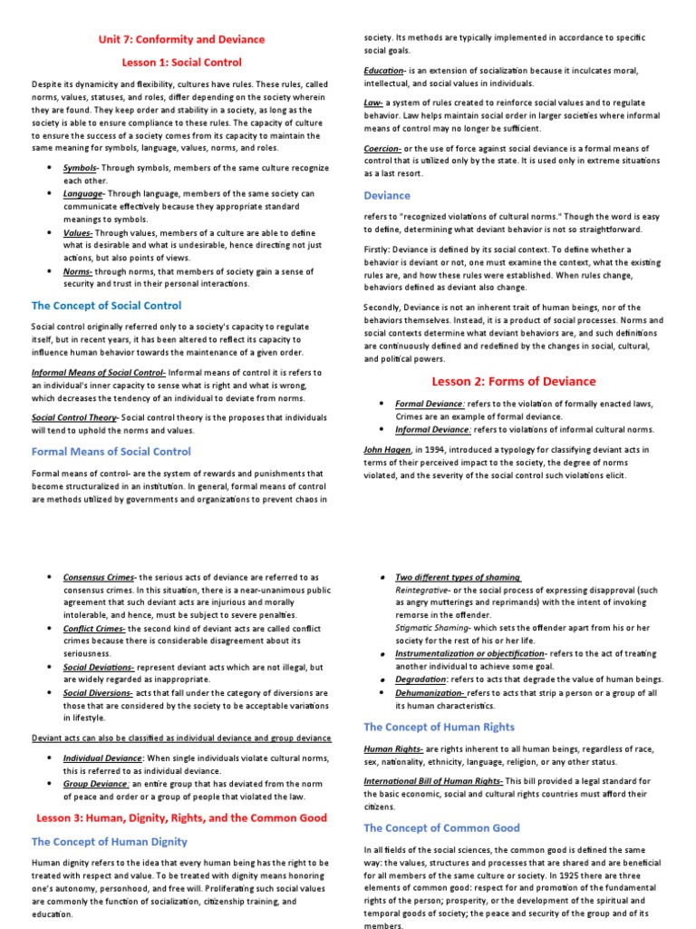 Study Guide - Conformity and Deviance | PDF | Deviance (Sociology ...