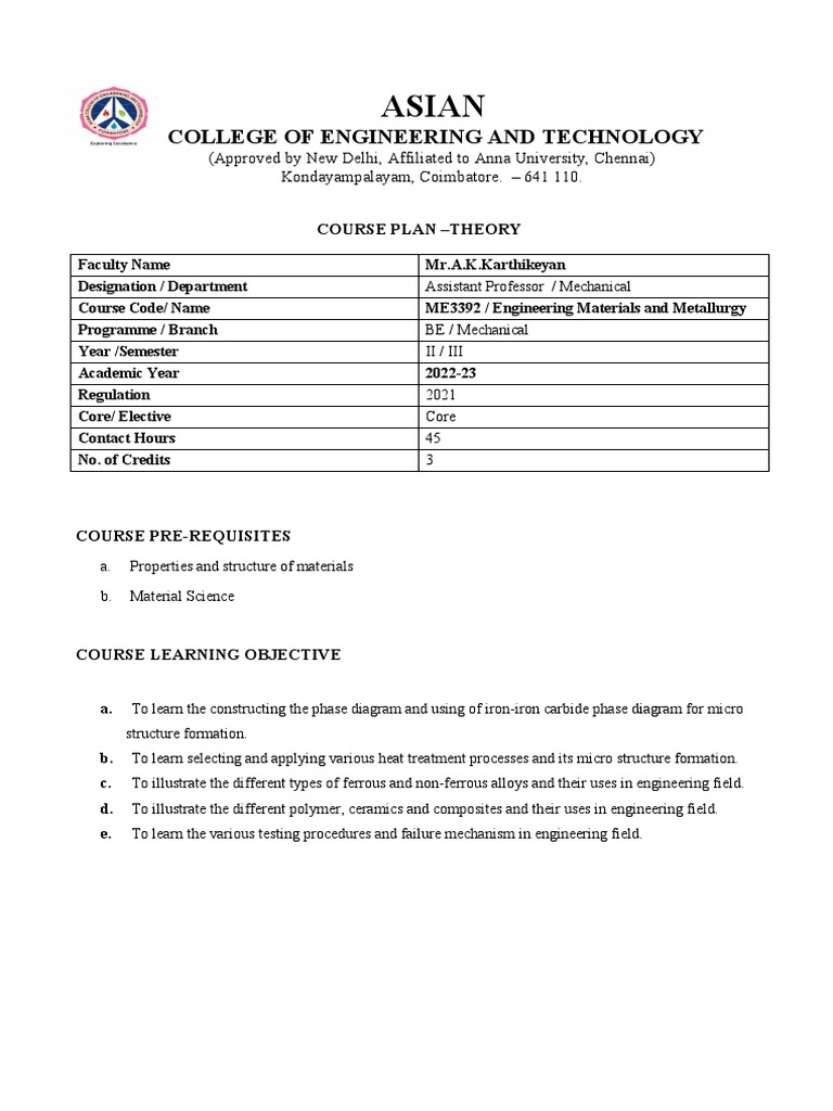 ME3392 Course Plan | PDF